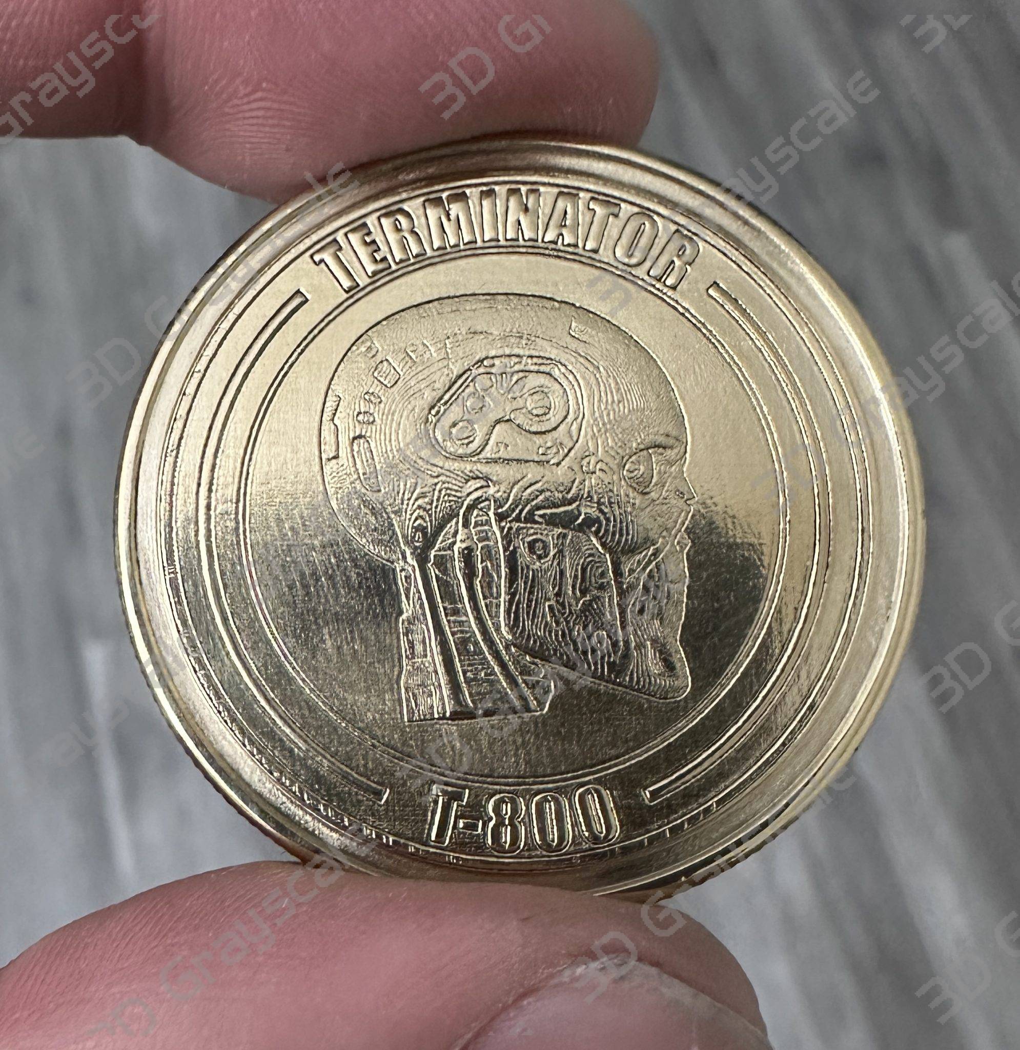 Terminator Coin Height Map – Front and Back – 3D Grayscale