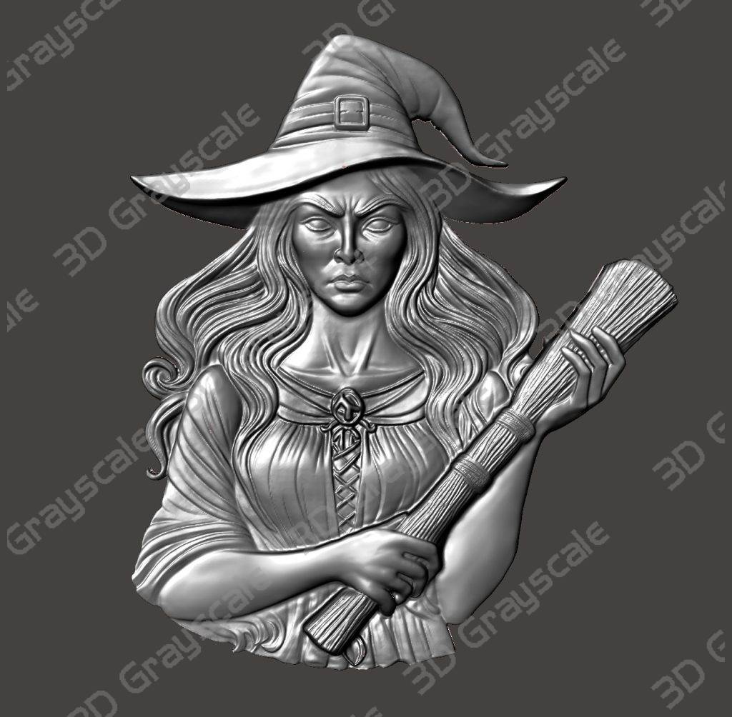 Evil Witch For Halloween – 3D Grayscale