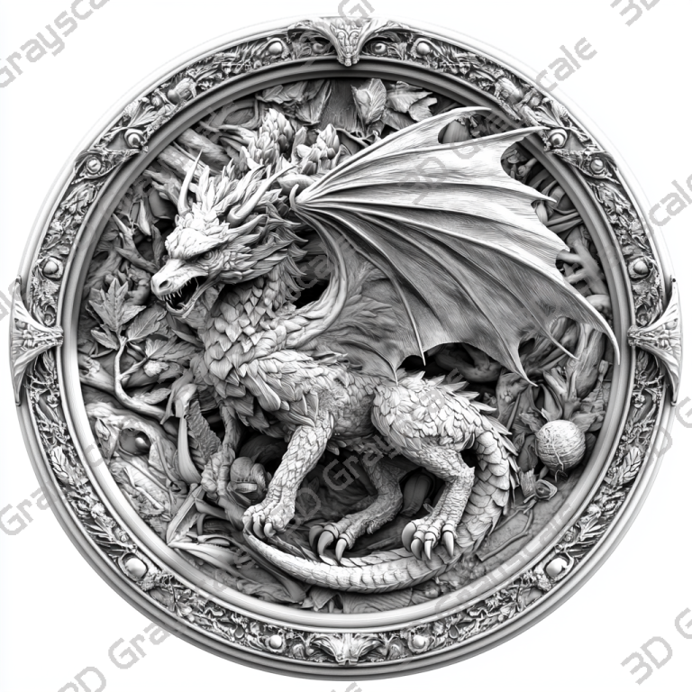 Forest Guardian Dragon – 3D Grayscale