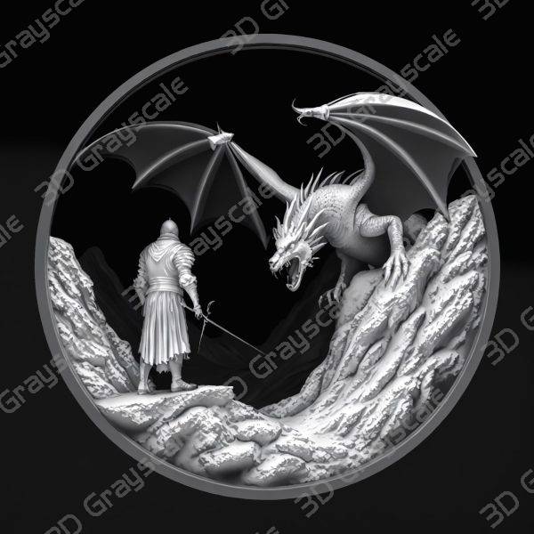 Dragon Encounter Depth Map | Epic Fantasy Confrontation | CNC & Laser ...