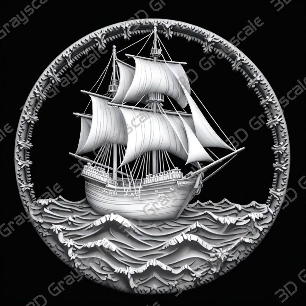 Viking Ship 3D Engraving Map | Norse Voyage Design | CNC & Laser ...