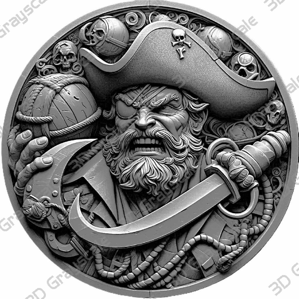 Pirate Coin – 3D Grayscale