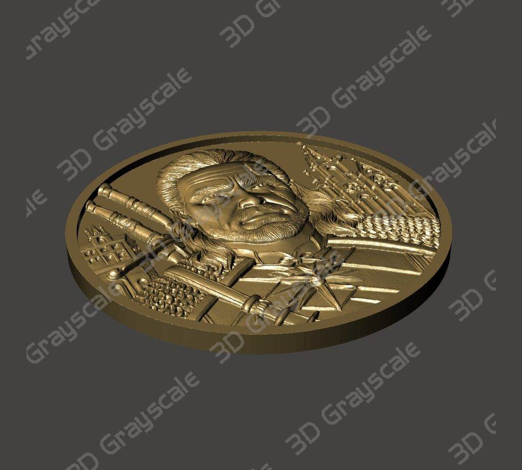 The Witcher III Depth Map Coin (Sculpted) | Video Game Model – 3D Grayscale