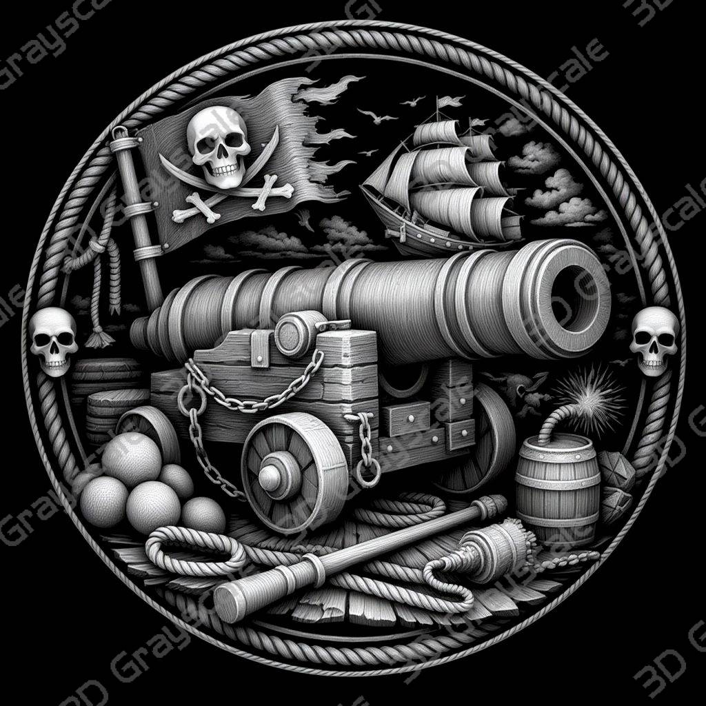 Pirate Cannon Coin 16 bit Depth Map | 3D Laser Engraving File ...